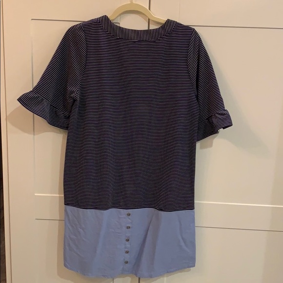 Dresses | Navy Pin Stripe And Denim Color Block Dress | Poshmark